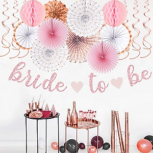 Pink Rose-Gold Bridal-Shower Party-Decorations Streamers - 17pcs Kits Bride To Be Banner Garland,Bachelorette Wedding Paper Tissue Pom Poms Fan,Honeycomb Lanterns Decor Panduola