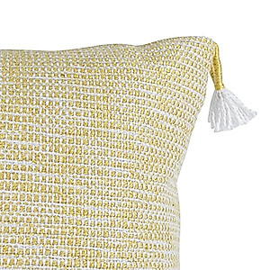 Foreside Home & Garden Yellow & White 18X18 Hand Woven Filled Outdoor Pillow