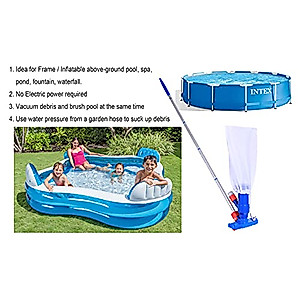 PoolSupplyTown Pool Spa Jet Vacuum Cleaner w/ Brush & 48-inch Poles, Ideal for Frame Aboveground/Inflatable Pool, Spa, Hot Tub, Pond, Fountain Vacuuming, No Electric Power Needed, Use Water Pressure From Garden Hose to Vacuum (Optional, A Telescopic Pool