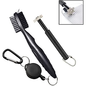 NuRich Golf Club Sharpener and Brush Cleaner Golfer Accessories Kit comes with Wire/Nylon Brush, Iron Groove Sharpener, Retractable Zip-Line, and Golfing Carabiner for Golf Bag or Lanyard Attachment
