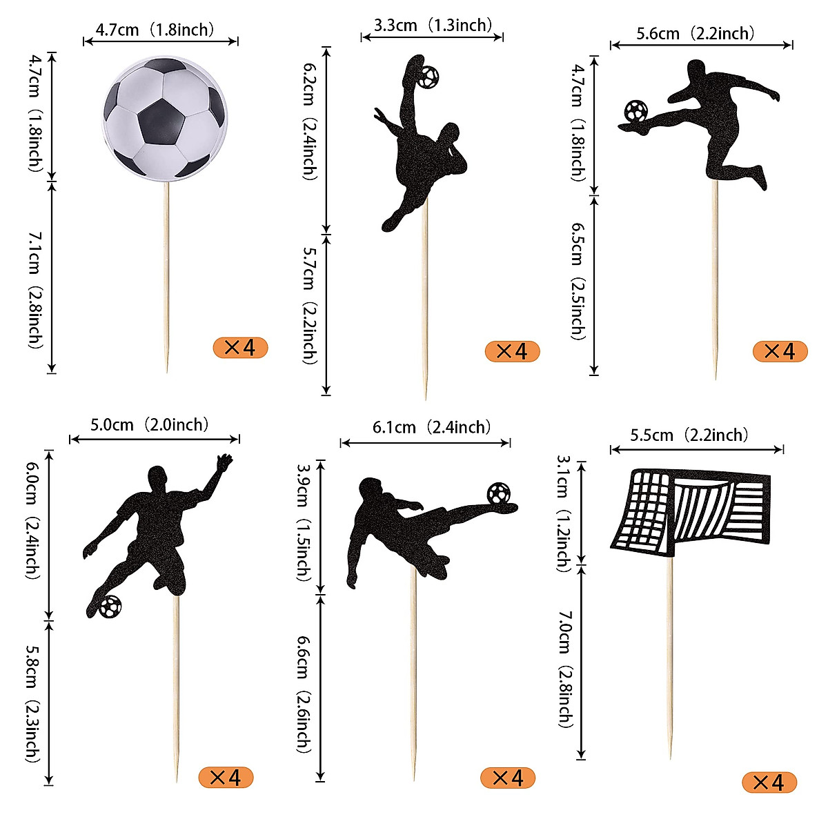 24 Pack Soccer Cupcake Toppers Glitter Soccer Ball Cupcake Picks Sport Football Theme Birthday Party Baby Shower Cupcake Decorations Kids Boys Men Birthday Party Favors Supplies