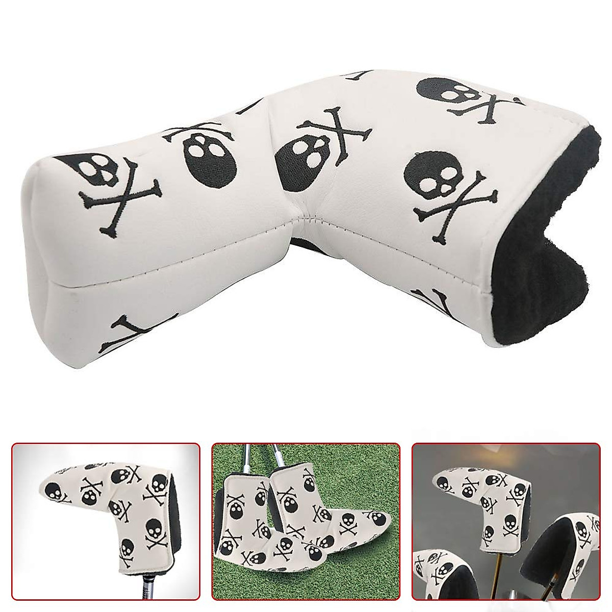 HIFROM Skull Bones Golf Putter Head Cover Headcover Compatible with Odyssey Blade (for Blade Putter)