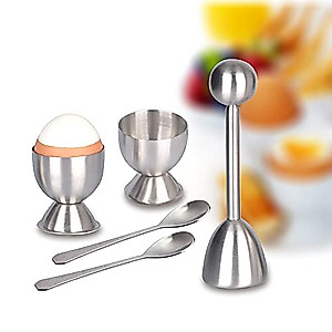 Xicennego Egg Cracker Topper Set of 5 - Includes 2 Egg Cups, 2 Spoons and 1 Cutter - Stainless Steel Easy Egg Opener