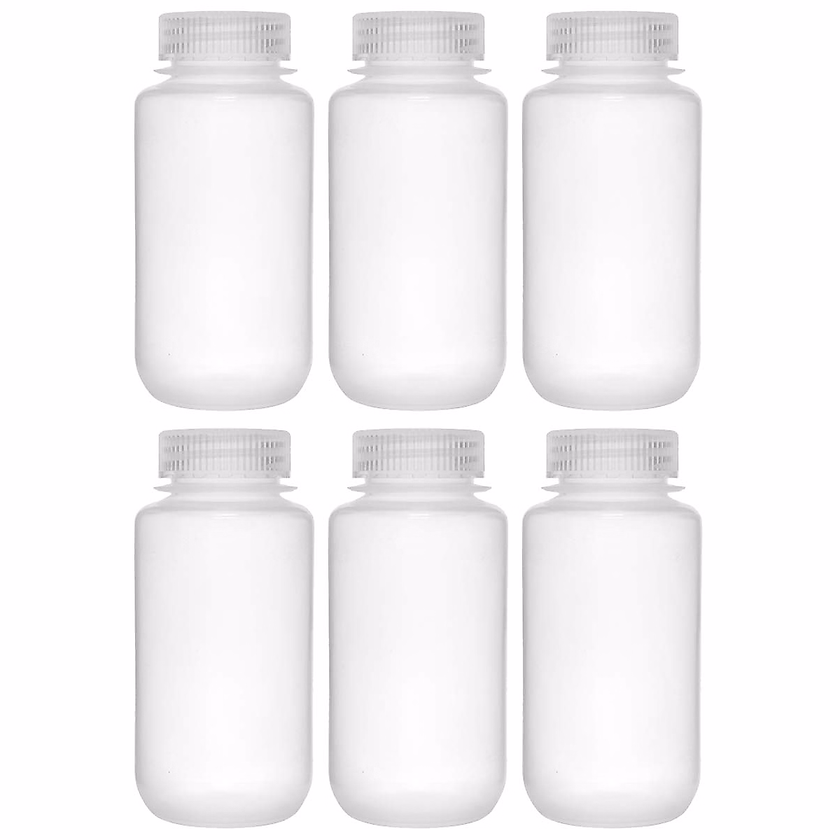 EISCO 6PK Reagent Bottles, 250ml - Wide Mouth with Screw Cap - Polypropylene - Translucent Labs