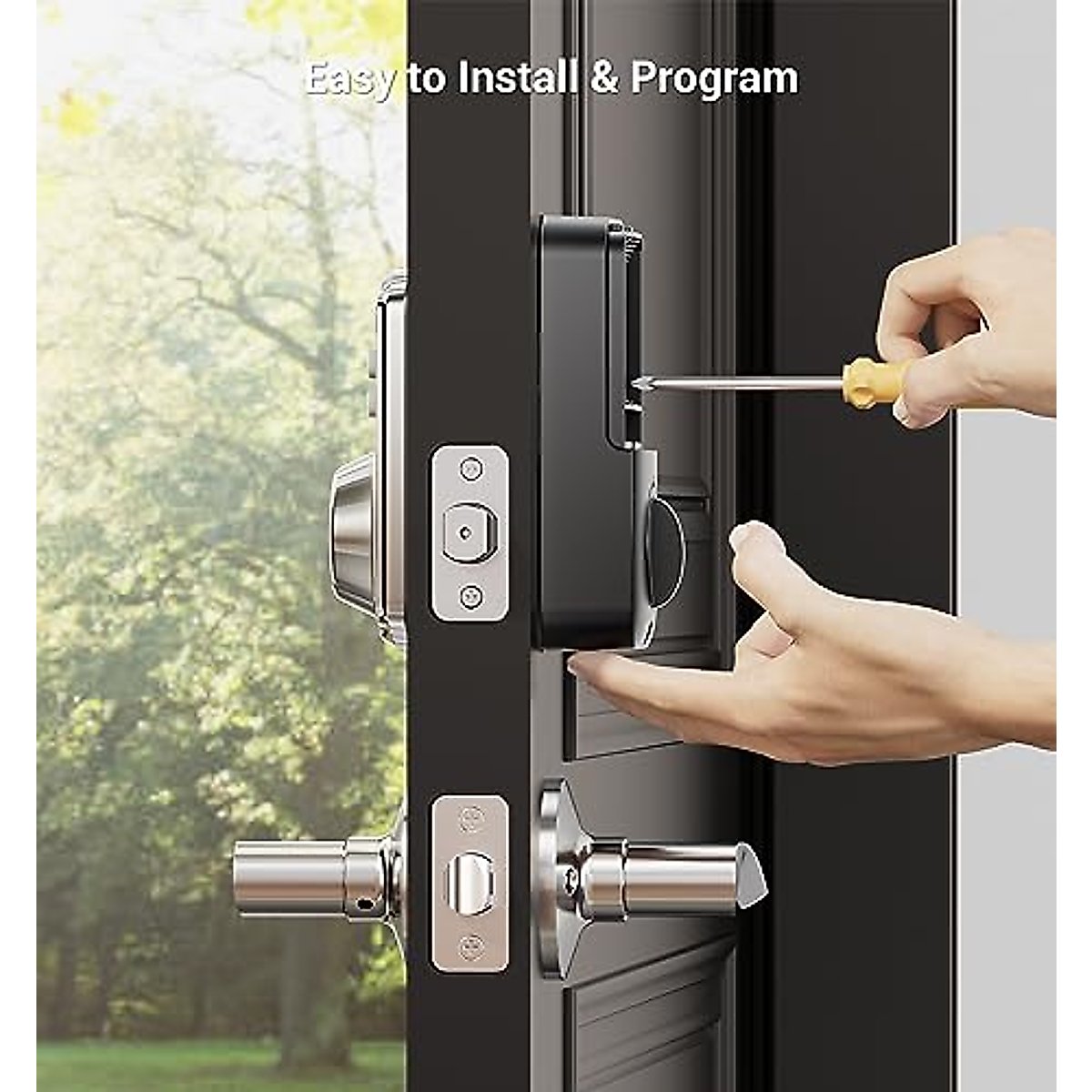 Veise Keyless Entry Door Lock with 2 Lever Handles - Electronic Keypad Deadbolt, Auto Lock, Easy Installation Digital Smart Code Door Lock, Front Door Handle Set, Satin Nickel