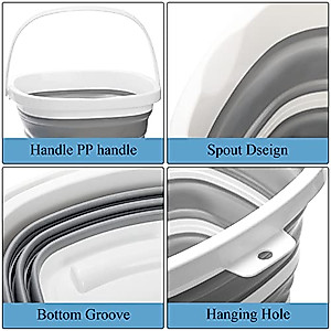 Fasmov 2 Pack Collapsible Plastic Bucket, Portable Cleaning Bucket with Handle, 2.6 Gallon (10L) Foldable Rectangular Tub for Hiking, Backpacking, Camping, Fishing, Car Wash, Gray & Blue