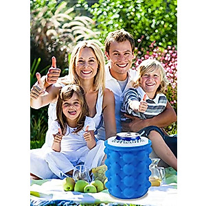 Ice Cube Mold Ice Cube Trays, New 3D Ice Cubes Maker(2 in 1), Large Cylindrical Silicone Ice Bucket for Frozen Cocktail, Beverages and More - Blue