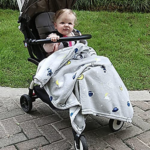 DaysU Plush Flannel Baby Blanket Super-Soft Lightweight, Printed Fleece Baby Blanket for Boys, Portable Bed Throws for Baby Crib and Toddler Bed, Grey Space, 30”x40”