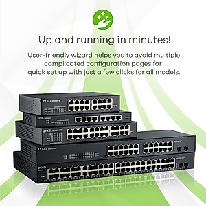 ZYXEL 24 Port PoE Switch Gigabit Ethernet Smart (GS1900-24EP) - Managed, with 12x PoE+ @ 130W, Rackmount, Limited Lifetime Protection