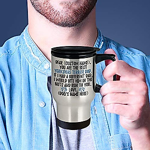 Personalized Yorkshire Terrier Dog Dad Travel Mug, Yorkie Men Gifts, Best Yorkie Dog Daddy, Yorkshire Terrier Dog Owner Present Gift (14 oz)