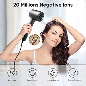 LettreQ Hair Dryer, 1400W Professional Ionic Hair Blow Dryer with Diffuser, Nozzle, Handbag, Constant Temperature, No Heat Damage, Fast Drying, 3 Heating/3 Speed Settings for Home Travel Salon (B)
