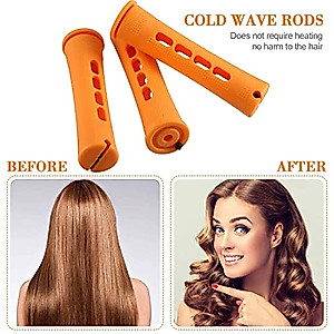 36 Pieces Cold Wave Rod Hair Perm Rods Hair Rollers Perming Rods Curlers with Steel Rat Tail Comb for Hairdressing Styling (Orange, 0.87 Inch)