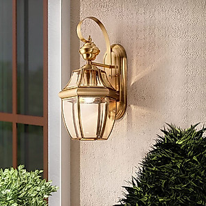 WANIYA1 American All-Copper Wall Lamp European Style Outdoor Waterproof Glass Wall Sconce Lighting Fixture Home Lighting Garage Porch Garden Wall Lights