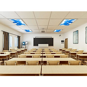 ShadeMAGIC - 4 Pack of Fluorescent Light Covers - 2x4 Film Insert for Ceiling Light Diffuser Panels - Sky Clouds - for Classrooms and Offices - Decorative Lighting (4)