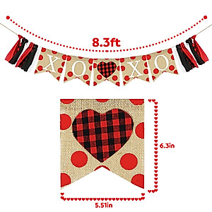 XOXO Burlap Banner - Valentine's Day Decorations - Valentines Burlap Banner for Mantel Fireplace- Black Red Plaid XOXO Banner- Valentines Decorations- Valentine's Day Home Indoor Outdoor Hanging Decor