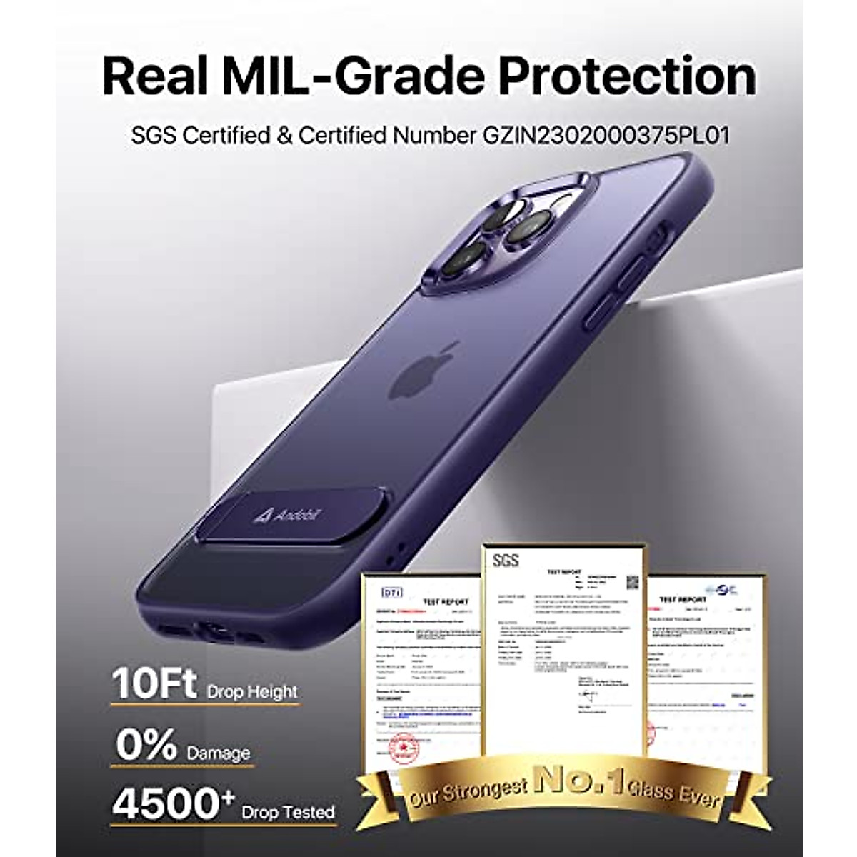 andobil for iPhone 14 Pro Case with Stand [Built-in Invisible Kickstand] [Military Grade Protection] Shockproof Translucent Slim Protective Case for iPhone 14 Pro 6.1 Inch 2022, Matte Purple