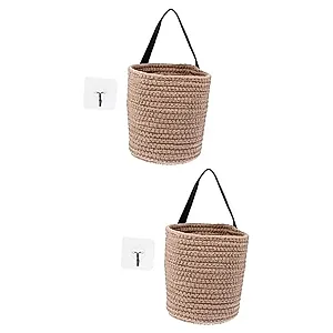Cabilock 2 pcs Cotton Rope Woven Basket laundry woven bucket bathroom wall organizer round basket Rope planter basket empty gift basket toy basket with handles fabric bin hanging toy box