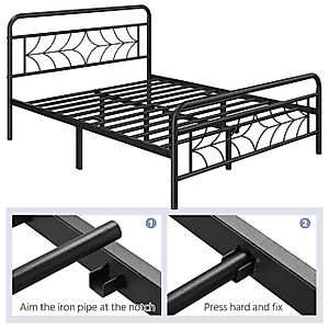 Yaheetech Full Size Bed Frame Metal Platform Bed with Sparkling Star-Inspired Design Headboard, 13 Inch Underbed Storage, No Box Spring Needed, Easy Assembly, Modern, Black