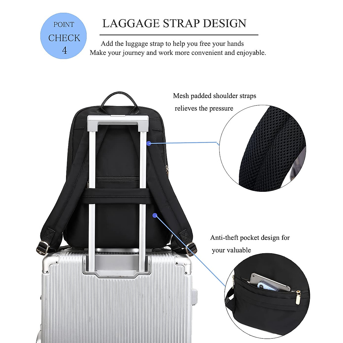 Shaelyka Lightweight Laptop Backpack for Women, Fit for 14 inches Laptop, Water-resistant Travel Backpack, Black