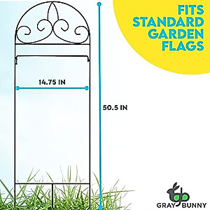 Garden Flag Stand, Premium Flag Arbor, Cast Iron, 15” wide X 50.5” tall, No Stoppers or Clips required, Fits 12” X 18” Garden Flags