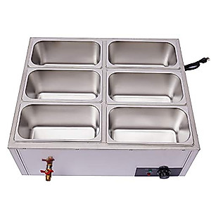 Buffet Server Food Warmer, 6 Pot Stainless Steel Electric Food Warmer Buffet Server Heater Tray Pan Bain-Marie Buffet Countertop Food Warmer Steam Table Steamer + 6Lid 850W 110V (US Stock)