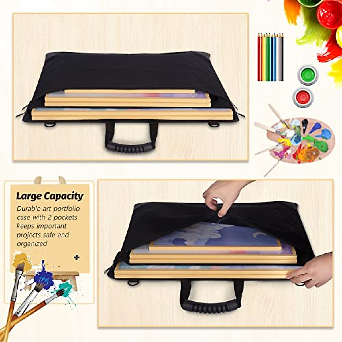 EUYZOU Art Portfolio Case, 18" x 24", Large Art Storage Folder with Handle, Poster Board Storage Bag, Art Carrying Tote Bag with Adjustable Shoulder Strap for Artwork