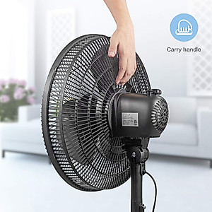 PELONIS PFS40A2ABB 16'' 3-Speed Pedestal, Standing Fan for Home and Office, 85° Oscillation and Adjustable in Height, Black, 16 Inch