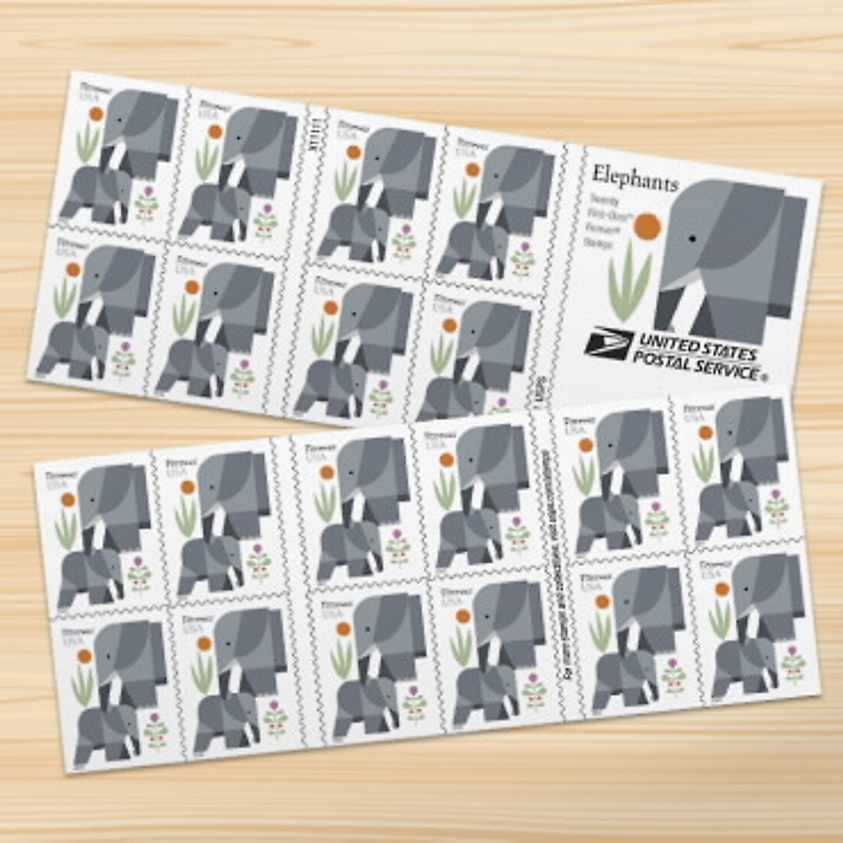 Cartoon Elephant Design Booklet of 20 Forever Stamps