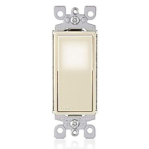 Leviton L5613-2T 15 Amp, 120/277 Volt, Decora LED Illuminated Rocker 3-Way AC Quiet Switch, Residential Grade, Grounding, Light Almond