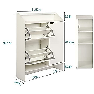 MYOYAY Shoe Storage Cabinets with Top Place Space and 2 Flip Drawers, White Modern Shoe Rack Parent-Child Upholstered Tipping Bucket Shoes Cabinet for Entryway Hallway Bedroom Corridor