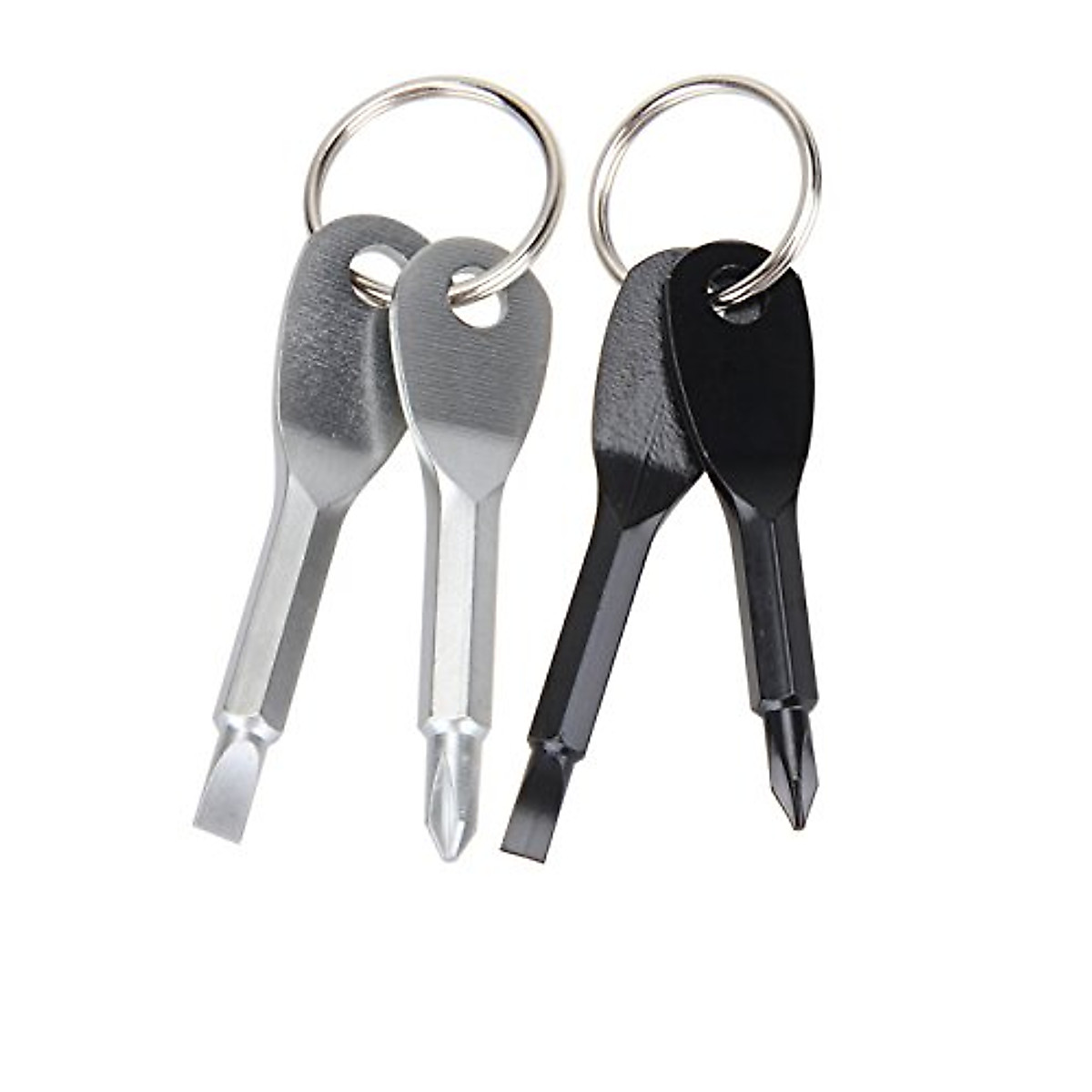 2 Set(4PCS) Portable Multifunction Key Chain Screwdriver Mini Key Shape Travel Kits Outdoor EDC Screwdriver Tool with Key Ring(Color: Black Silver)