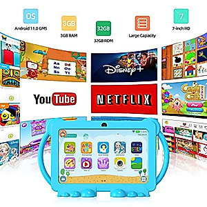 NORTH BISON Kids Tablet, 7 inch Android 11.0 Tablet for Kids, 3GB 32GB Toddler Tablet with Bluetooth, WiFi, GMS, Parental Control, Dual Camera, Shockproof Case, Educational, Games