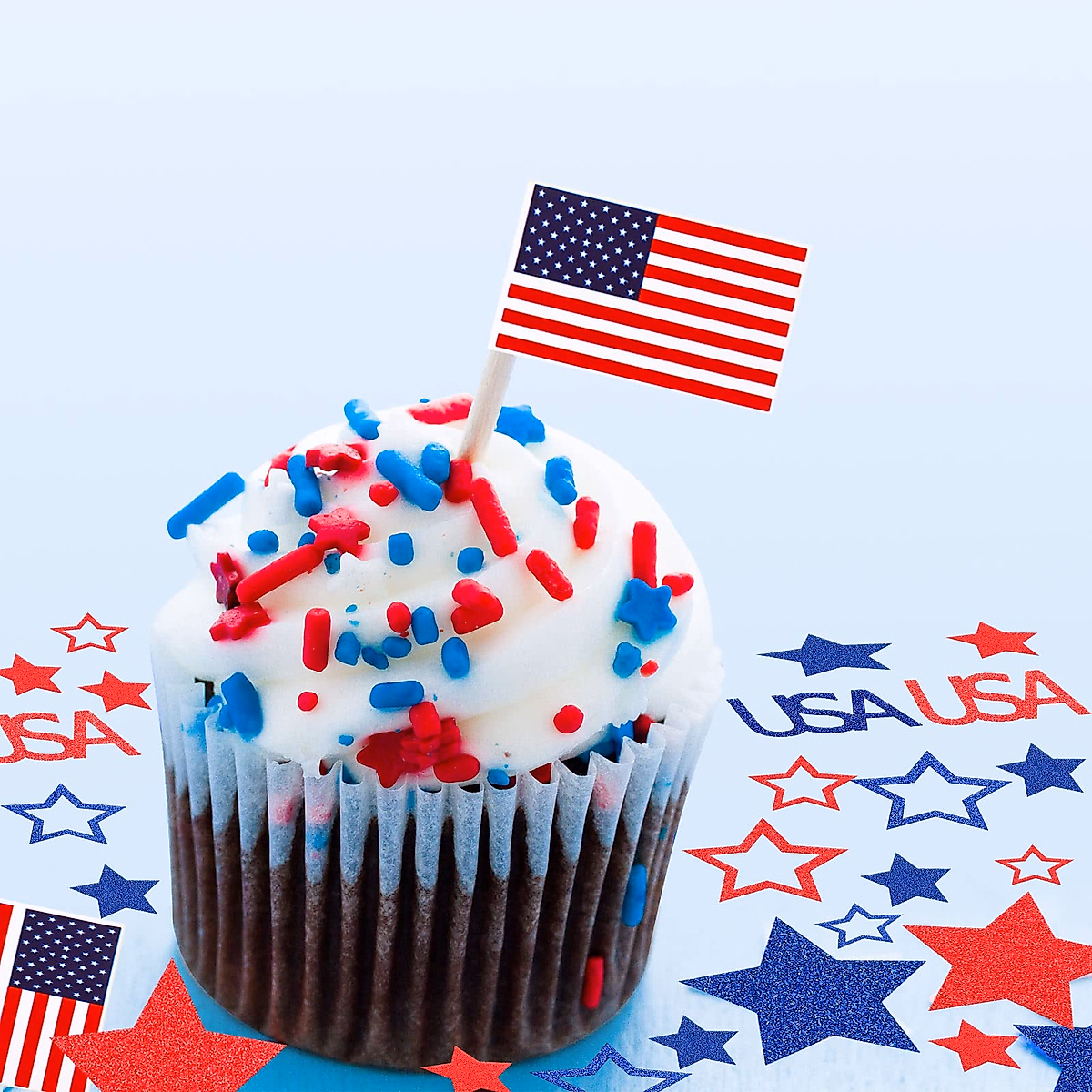 Whaline 300Pcs Independence Day Confetti 4th of July Glitter Red Blue White American Flag USA Patriotic Table Confetti Twinkle Stars Table Centerpiece for National Day Memorial Day Party Decorations