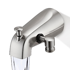 Sperwoesy All Metal Tub Spout with Diverter Brushed Nickel, Fits 1/2” or 3/4" Threaded Pipes, Bathtub Faucet with Shower Diverter for Convenient Water Control