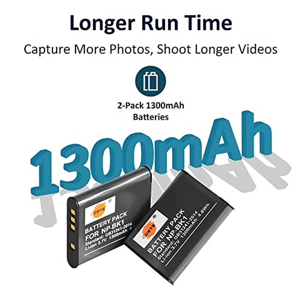 DSTE 2PCS NP-BK1(1300mAh/3.7V) Battery Charger Set Compatible for Sony Bloggie MHS-CM5,MHS-PM5,Cyber-Shot DSC-S750,DSC-S780,DSC-S850,DSC-S950,DSC-S980,DSC-W180,DSC-W190,DSC-W370,Webbie MHS-PM1 Camera