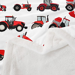 Erosebridal Red Tractor Flannel Blanket Heavy Equipment Truck Sherpa Blanket Kids Boys Girls Teens Harvester Tractor Throw Blanket Construction Excavator Farm Equipment Plush Blanket Baby 30"x40"