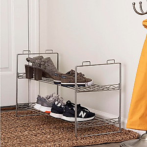 Household Essentials Stackable Two-Tier Shoe Rack, Chrome