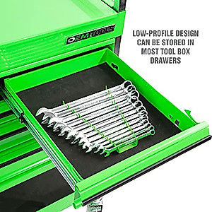 OEMTOOLS 22177 Pro Magnetic Wrench Organizer, 12 Wrench Storage Rail, SAE and Metric Tool Drawer Organizers For Tool Boxes And Metal Surfaces, Green