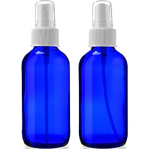 Sally's Organics 4oz Empty Blue Glass Spray Bottles - Small 4 oz Misters Great for Face Spritz, Essential Oils, Beauty Solutions, and Cleaning Sprayer - Portable Atomizer Spritzer - 2 Pack