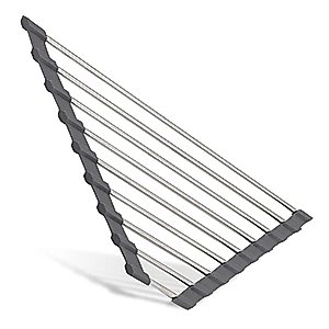 Roll-Up Corner Sink Drying Rack. Kitchen Bench Space Saver! Quality Design and Practical Stainless Steel and Silicon Over The Sink Drying Rack.