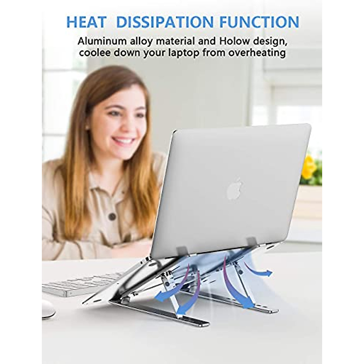 ZSIMC Laptop Stand, Adjustable Aluminum Foldable Portable Holder, Upgrade Whole Anti-Slip Silicone Pad, Laptop Riser for Desk Compatible with MacBook Air pro, iPad, Lenovo, 10-15.6” Laptop and Tablet