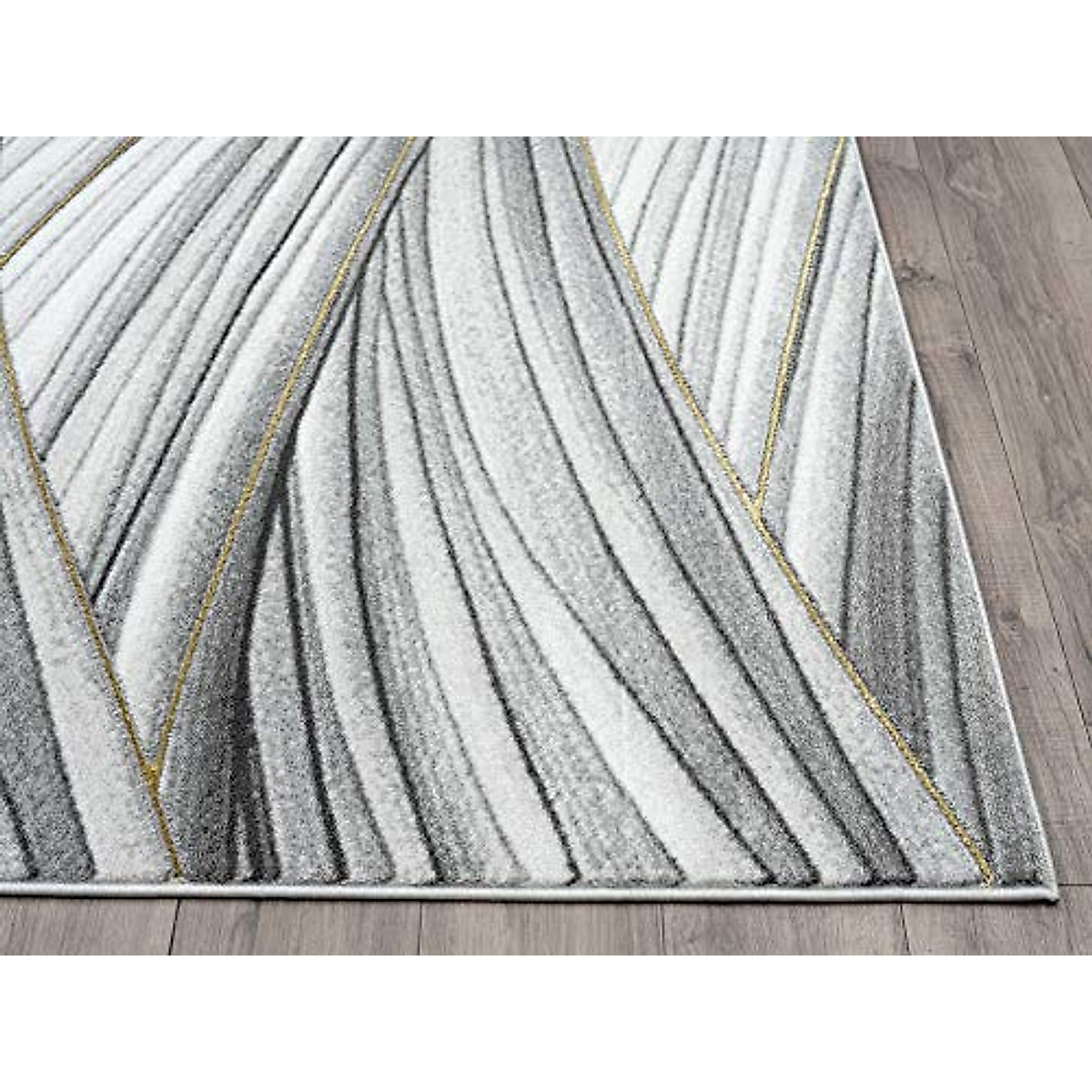 Abani 4' x 6' Grey & Gold Wavy Lines Area Rug - Contemporary Wave Design Modern Abstract Under Table Area Rug, Rugs