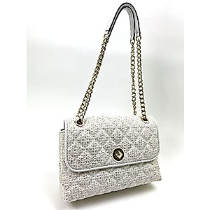 Kate Spade Natalia Sequin Tweed Fabric Medium Flap Crossbody (White multi)