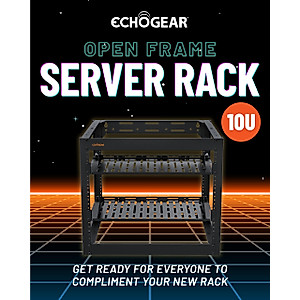 ECHOGEAR 10U Network Rack - Wall Mountable Heavy Duty 4 Post Design Holds All Your Networking & AV Gear - Open Frame Design Includes 2 1U Vented Shelves & Mounting Hardware