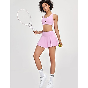 1a1a Women’s Tennis Skirts with Shorts Pockets High Waist Tummy Control Light Pink X-Small
