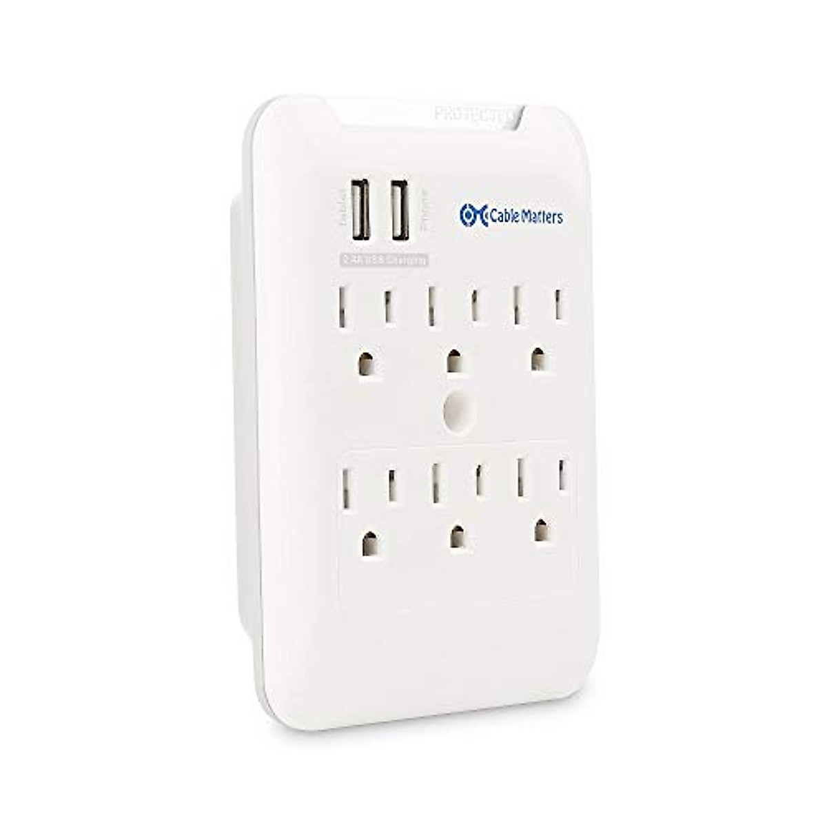 Cable Matters 6 Outlet Wall Mount Surge Protector with USB Charging in White (Updated Version with Dimmed LED Light)