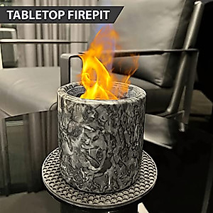 Tabletop Marble Firepit Bowl with Lid and Silicone Mat - Perfect for Indoor and Outdoor Gatherings, Patio Parties, Garden Décor, Camping Trips - Durable and Stylish Design with Natural Stone Finish