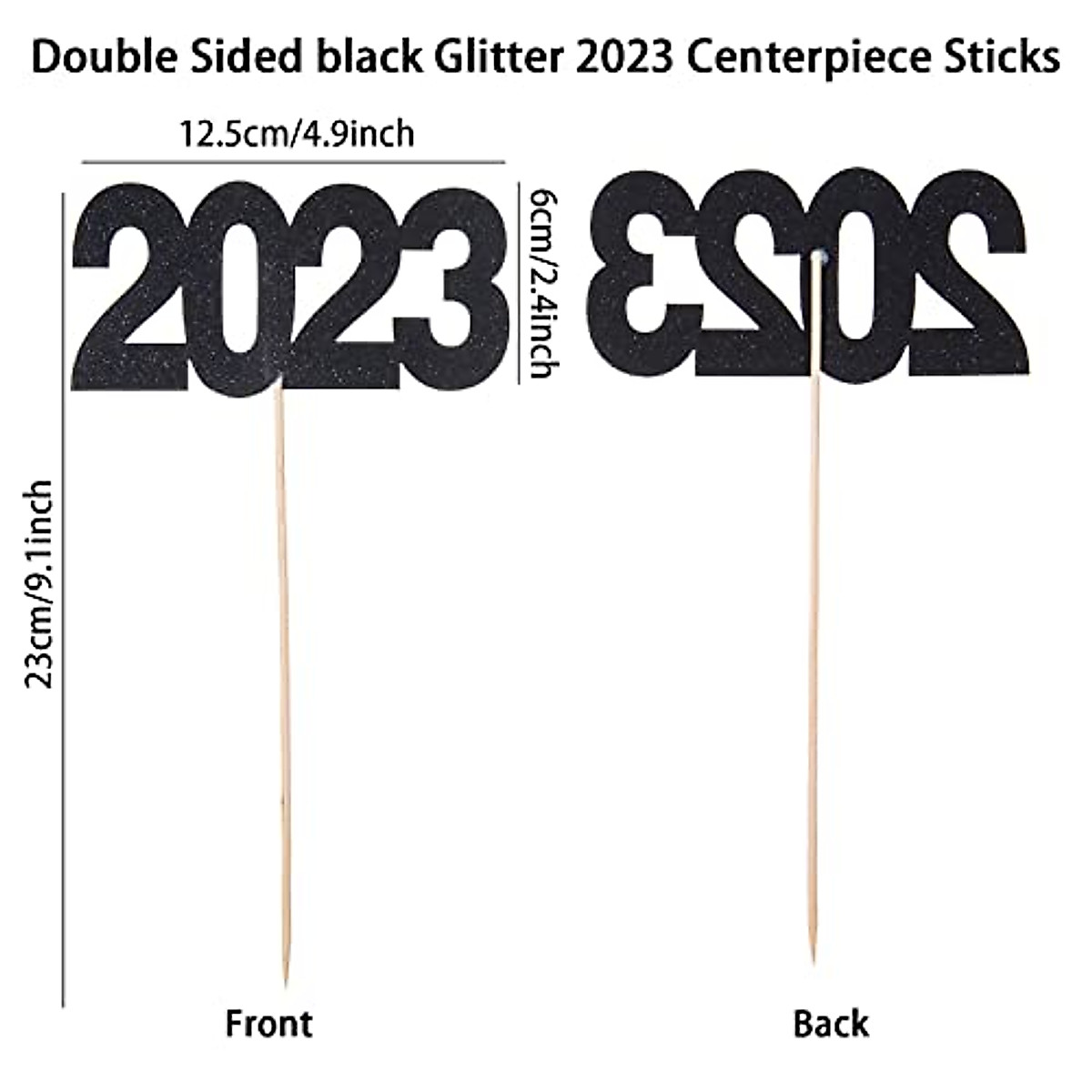 12 Pieces Glitter 2023 Centerpiece Sticks Black Double Sided 2023 Graduation Party Sticks 2023 Floral Picks Table Centerpiece Topper for 2023 Graduation New Year Party Decoration Supplies,4.9x9.1"