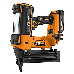 Freeman PE20VBR50 20 Volt Cordless 18-Gauge 2" Brad Nailer Kit with Lithium Ion Battery, Charger, Bag, and Nails (500 Count) – 1400 Shots per Charge