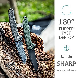 CIVIVI Pocket Knife for EDC, Mini Sandbar Liner Lock Knife, 2.95" Black Stonewashed Nitro-V Blade Micarta Handle Titanium Pocket Clip, Folding knife for Camping Hunting Hiking EDC